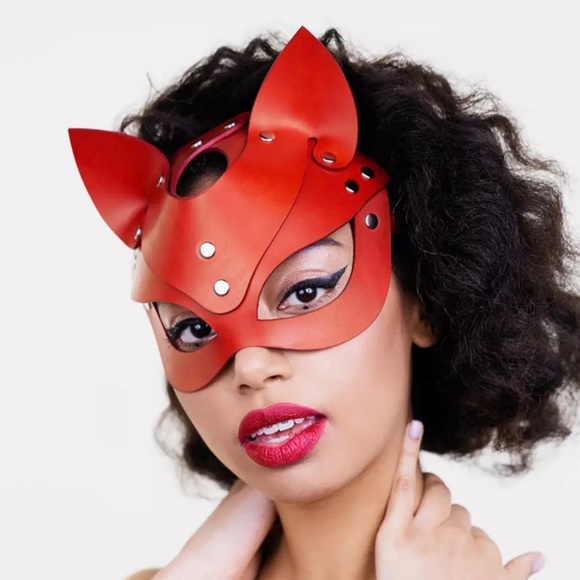 Unlisted | Accessories | Red Leather Cat Ear Masquerade Mask | Poshmark